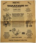 Original Vintage Full Size Menu TOMAHAWK TRUCK STOP RESTAURANT Brush ...