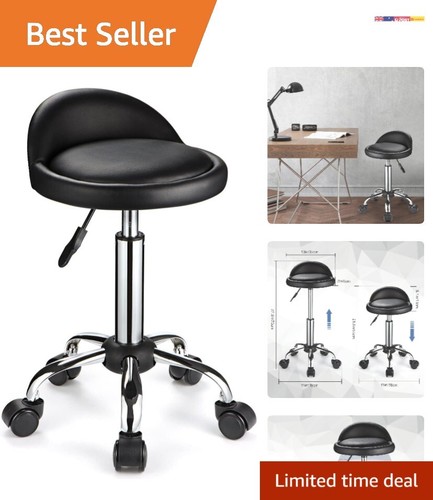 Adjustable Black Swivel Rolling Stool - Comfortable Drafting Chair with ...