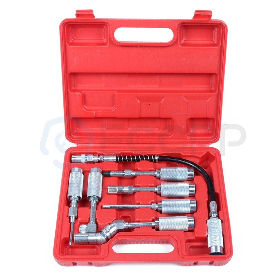 7pc Grease Gun Adapter Set Lubing Hose Fitting Zerk Tip Assortment US ...