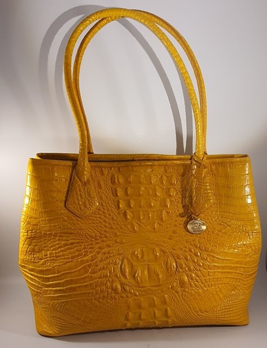 Brahmin Crocodile Embossed Large Soft Leather Shoulder Bag Purse Yellow ...