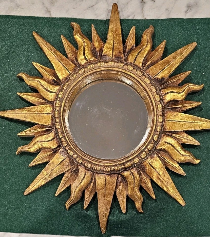 Vintage Sunburst Celestial Gold Accent Wall Mirror Hollywood Regency ...