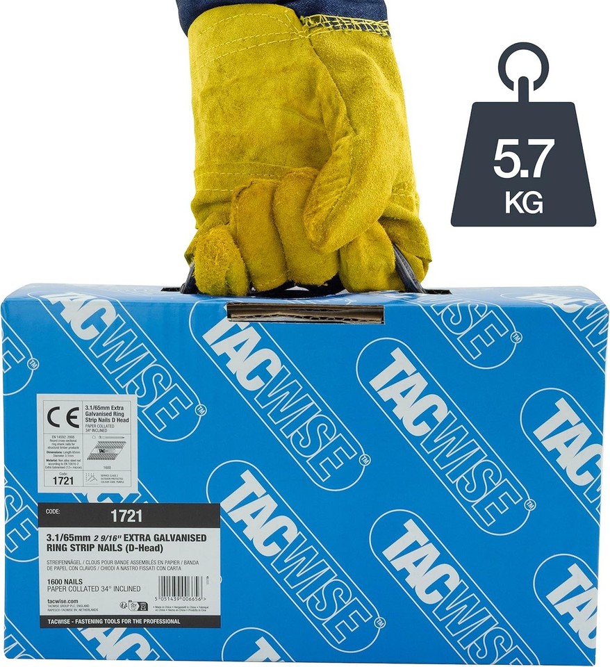 TACWISE 1721 Extra Galvanised Framing Nails 3.1/65 mm, D Head, Ring ...