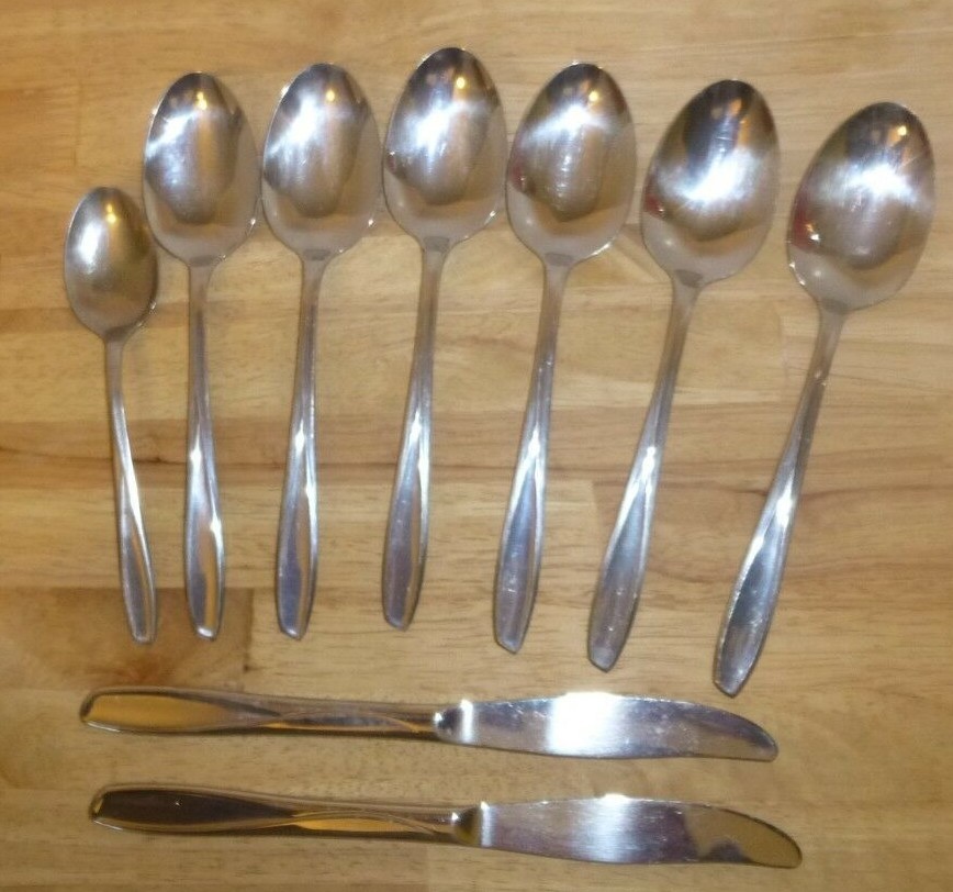 9 Silco Panorama Pattern Stainless Steel Flatware 6 Table Spoons 2 ...