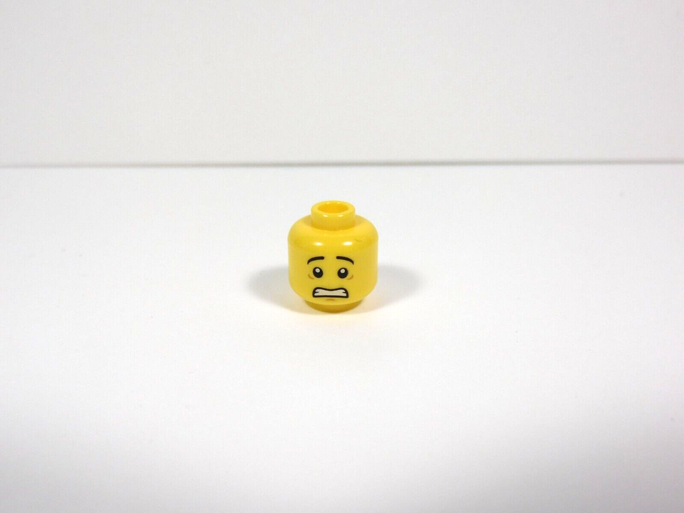 LEGO Yellow Dual Sided Male Boy Head Worried Smirk Black Eyebrows ...