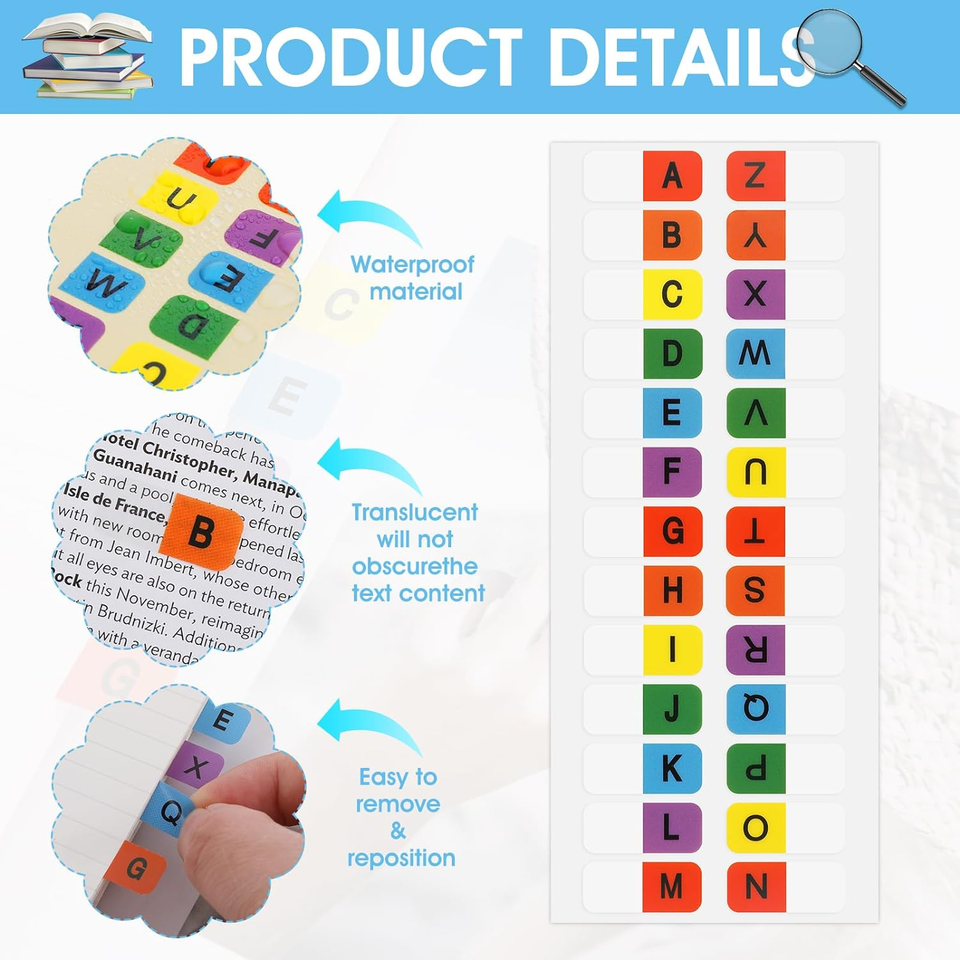 16PCS Index Dividers A-Z Tab Printed Table Colorful Tabs Alphabet Tabs ...