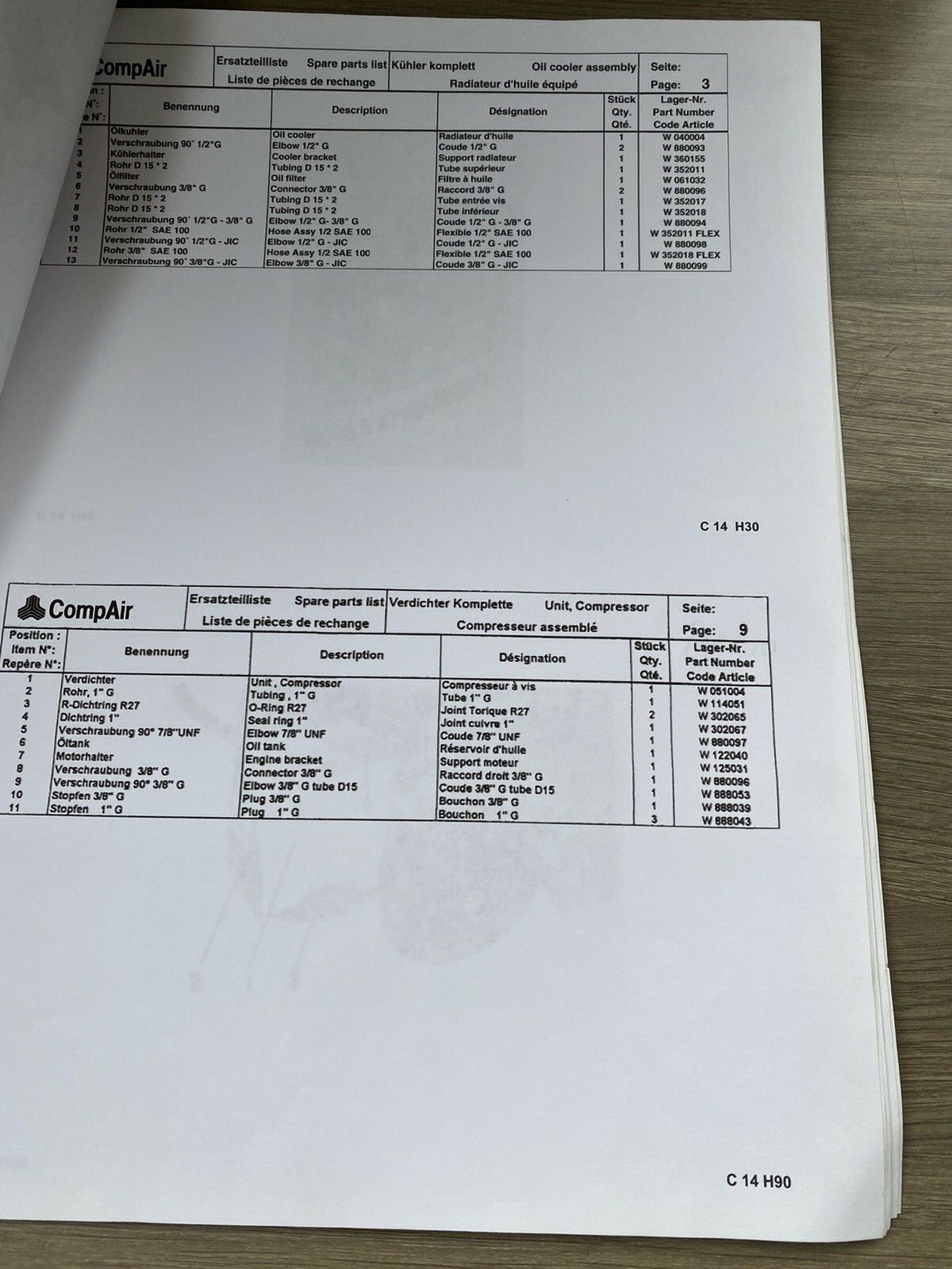 COMPAIR C14 C14S AIR COMPRESSOR SPARE PARTS LIST WITH HONDA ENGINE ...