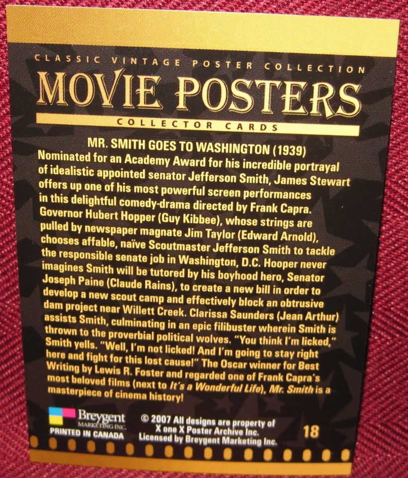 2007 CLASSIC MOVIE POSTERS TRADING CARD #18 JAMES STEWART MR SMITH | eBay