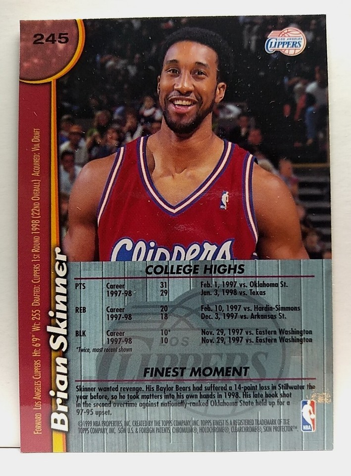 1998-99 Topps Finest Brian Skinner #245 Rookie RC W/Protector On NM ...
