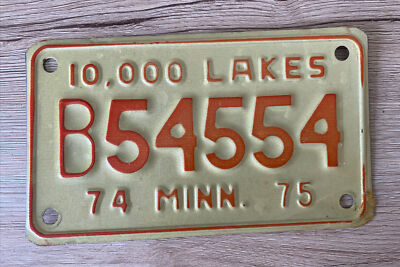 Minnesota Trailer License Plate 1974 1975 B54554 MINN 10,000 Lakes MN ...