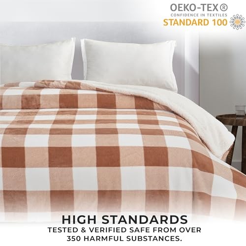 Sherpa Fleece and Velvet Plush Throw Blanket, King Terracotta Buffalo ...