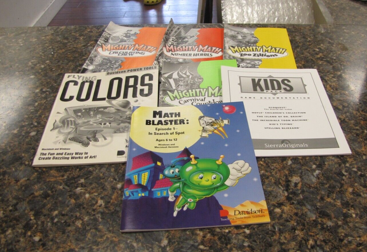Lot of (7) Vintage Childrens Manuals - Math Blaster/Mighty Math/Flying ...