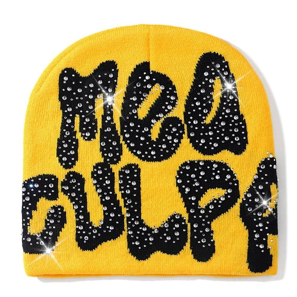 Warm MEA Culpa Beanies Hat with Rhinestone Knitted Slouchy Cap for ...