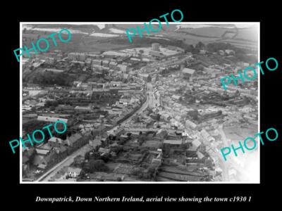 OLD POSTCARD SIZE PHOTO DOWNPATRICK NORTHERN IRELAND TOWN AERIAL VIEW ...