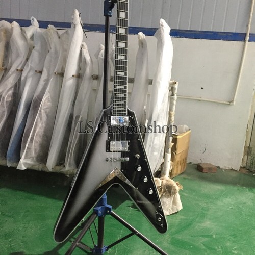 Silver Burst Fly V Electric Guitar Mahogany Body HH Pickup String Thru ...