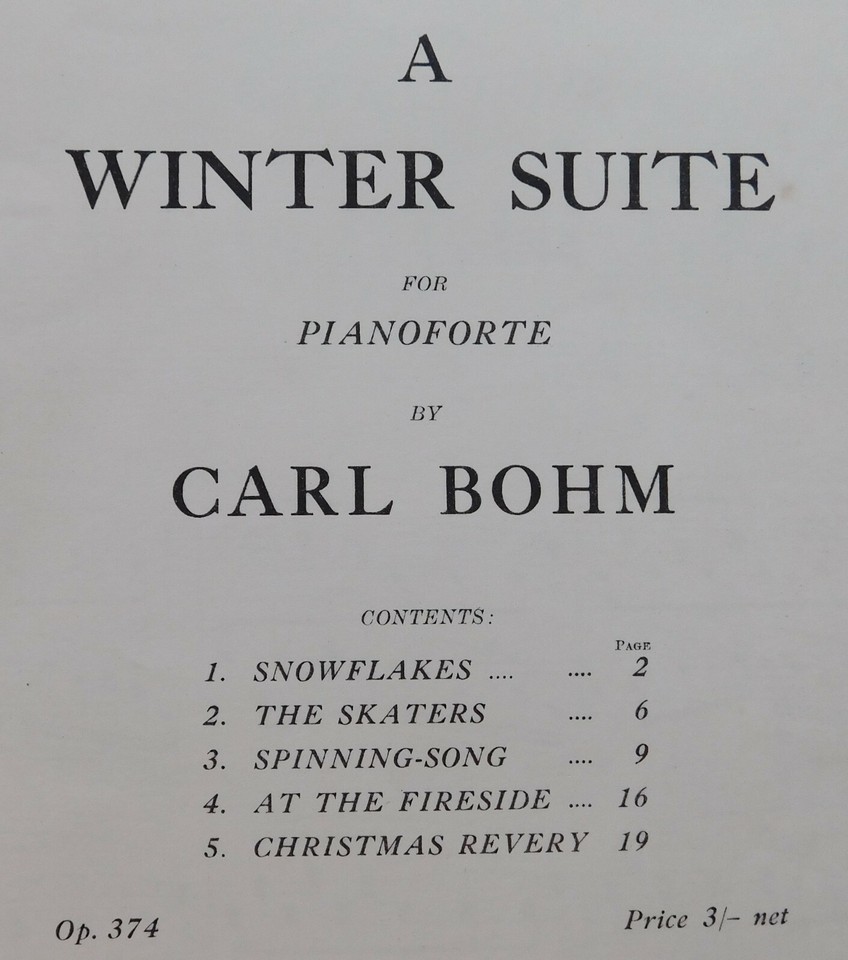 A Winter Suite by Carl Bohm 5 pieces for piano Opus 374 vintage sheet ...