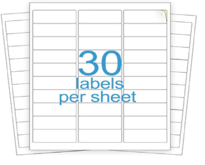 30 up Labels 3000 Stickers 100 Sheets 1" X 2-5/8" Address Labels White ...