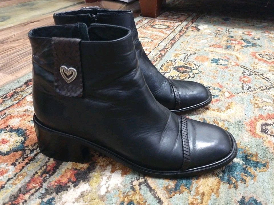 Brighton Chic Black Ankle Leather Boots Loonie Size 10M With Side ...