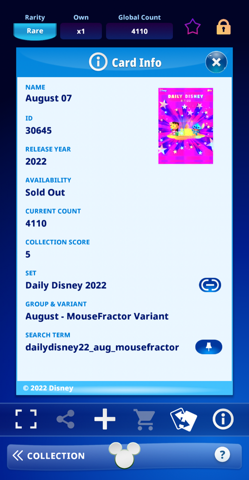 Topps Disney Collect DIGITAL Daily Aug 7 Refractor Lilo & Stitch Sand ...