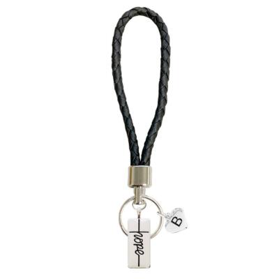 Custom Hope Cross Silver Rectangle Charm Black Leather Key Chain Choose ...