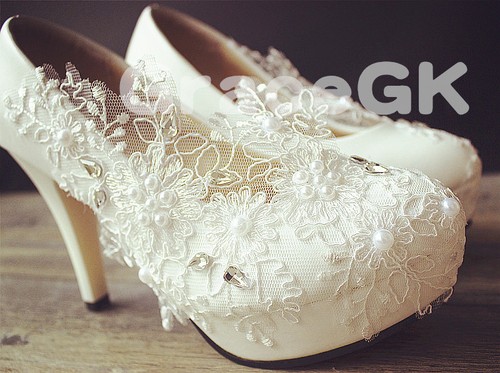 Snowflake white ivory Wedding Bridal shoes flats low high heel pump ...