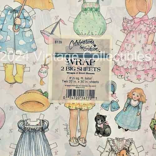Cute Little Girl Birthday Paper Doll Wrapping Paper vintage Gibson Gift ...