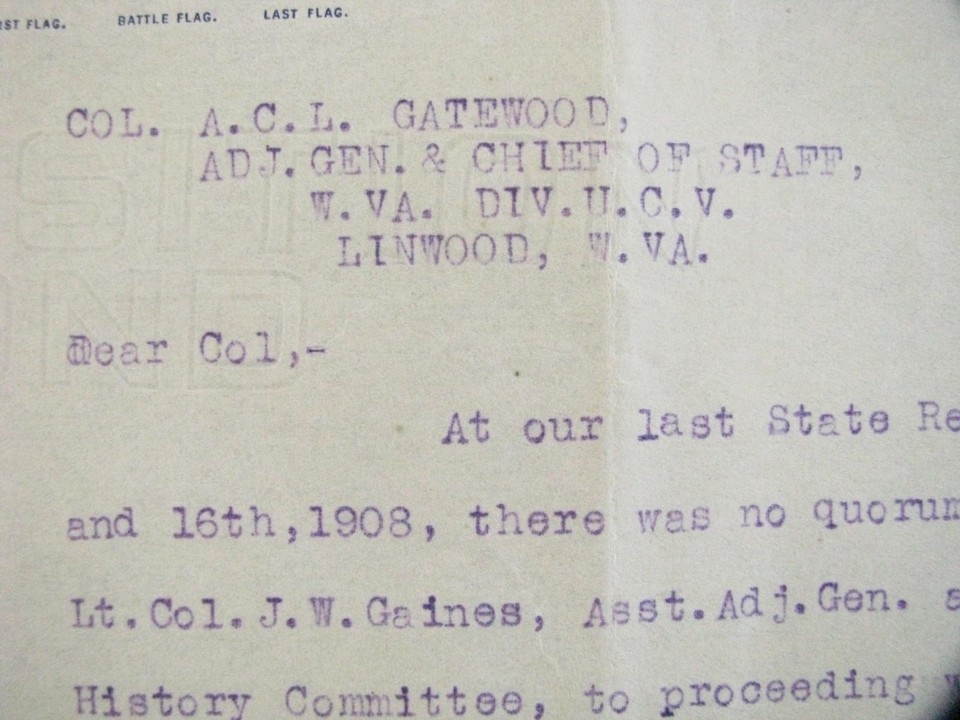CIVIL WAR LOUISIANA CONFEDERATE REUNION LETTER SGD BY WIRT ADAMS ...