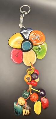 HUGE Colorful Dyed Multicolor Tagua Nut Flower Power Keychain Luggage ...