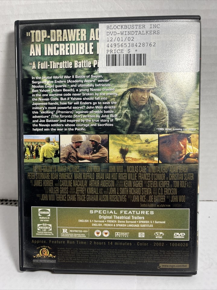 Windtalkers (DVD Full Screen 2002) Nicolas Cage Mark Ruffalo - War ...