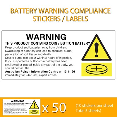 50 x Battery Warning Compliance Sticker Labels | eBay Australia