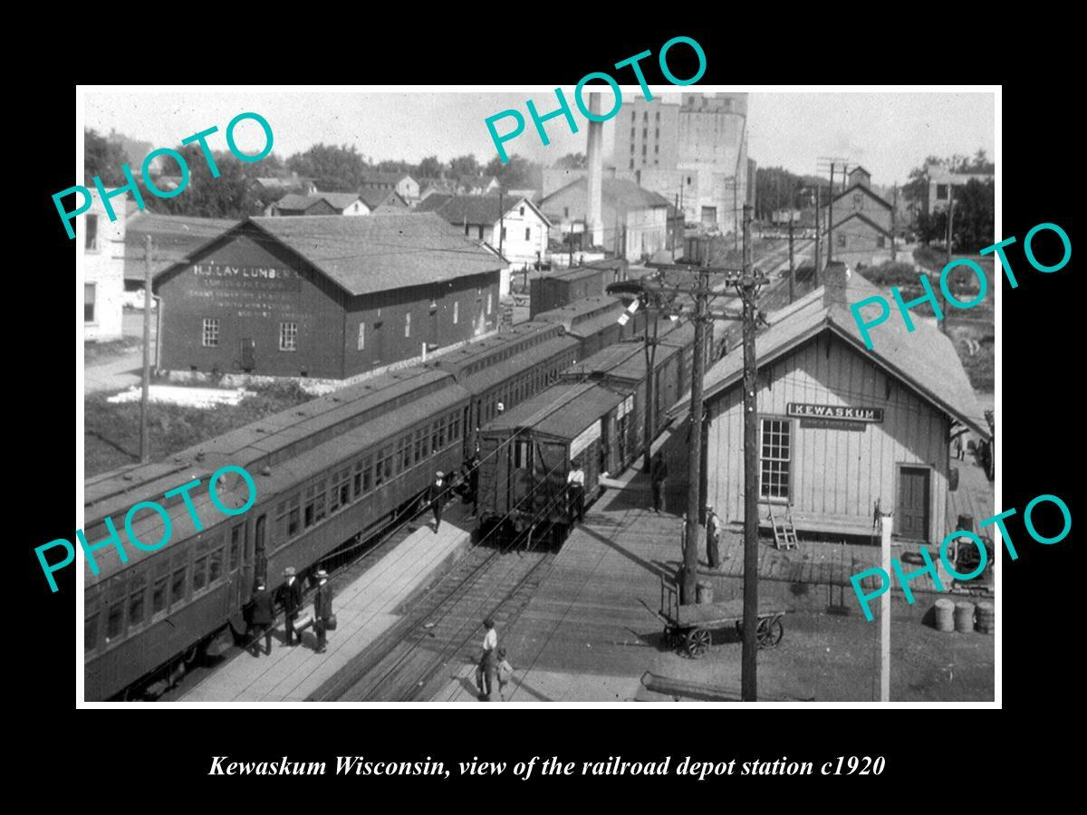 OLD 8x6 HISTORIC PHOTO OF KEWASKUM WISCONSIN RAILROAD DEPOT STATION ...