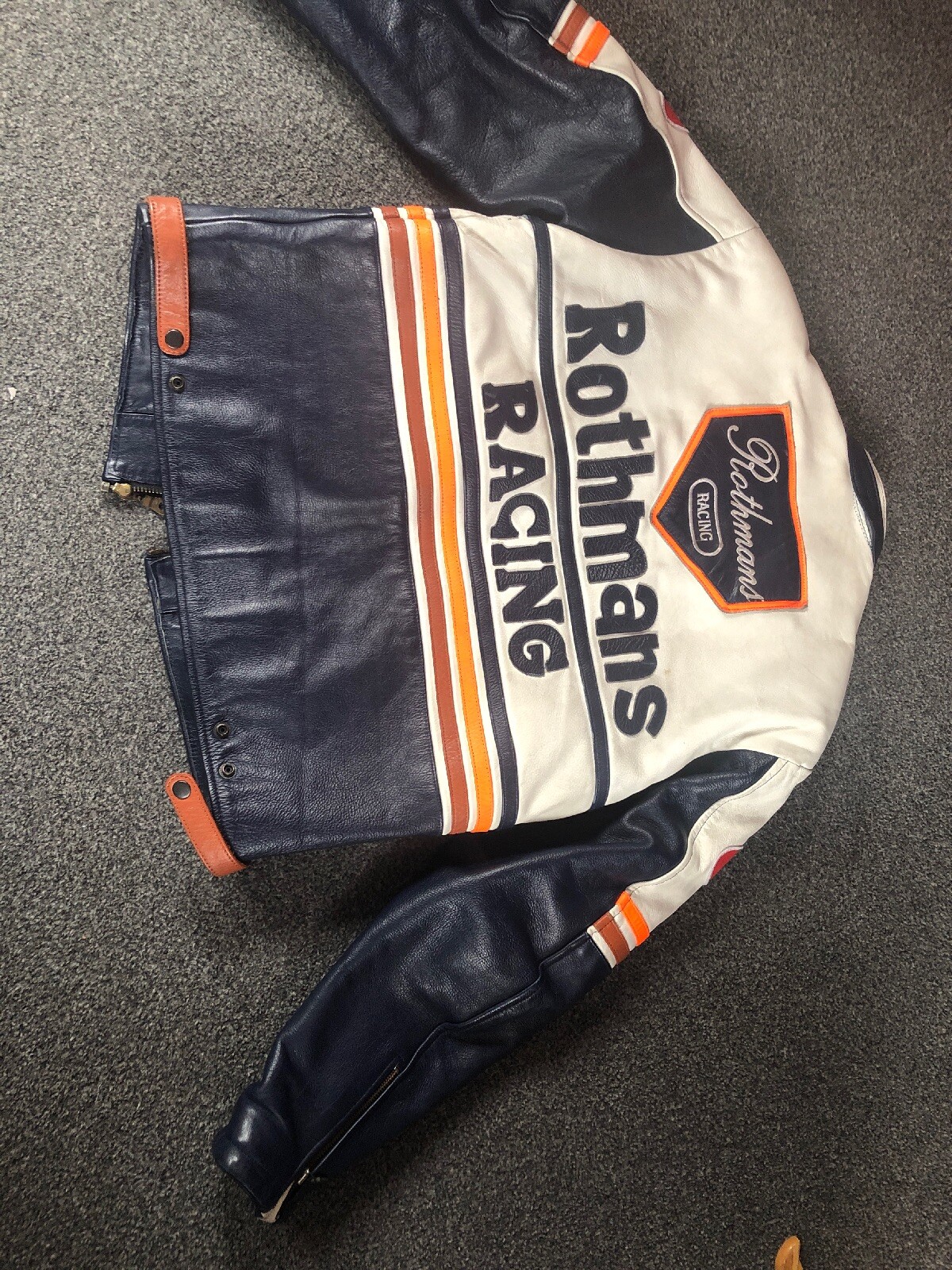VINTAGE ROTHMANS REAL LEATHER MOTORCYCLE MOTORBIKE JACKET SIZE XL USED ...