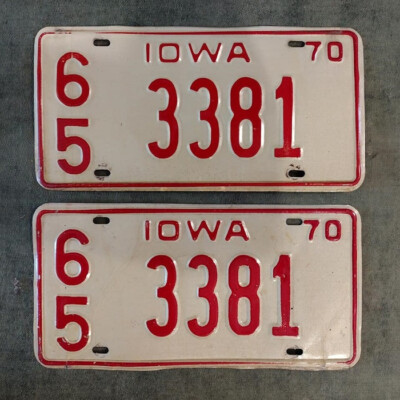 Antique 1970 Iowa License Plate Matched PAIR YOM Plates County 65 ...