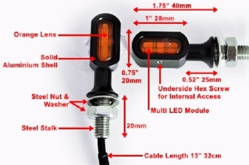 LED Micro Mini Motorbike Indicators Matte Black Metal For Bobber Street ...