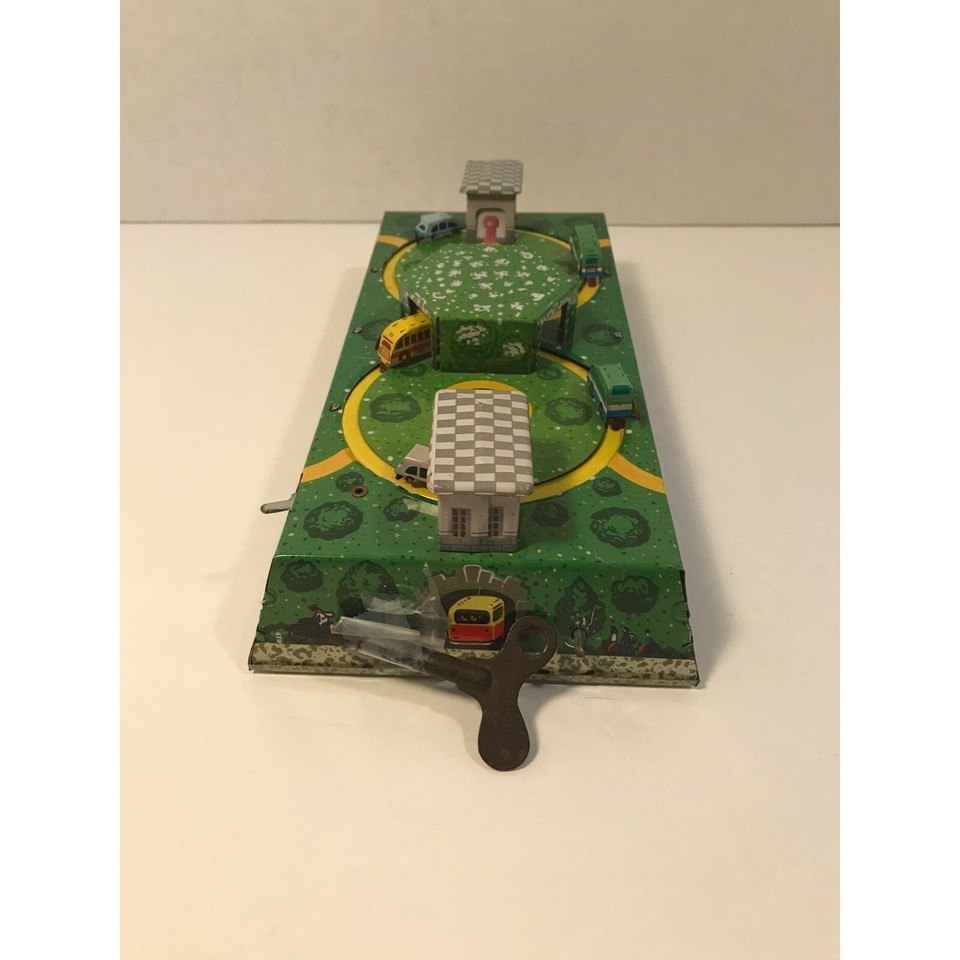Vintage Key Crank Tin Car Carousel 1950 mobile toy track | eBay