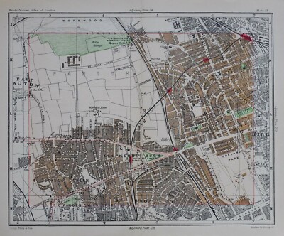 1896 MAP STREET PLAN LONDON NOTTING HILL SHEPHERDS BUSH STARCH GREEN ...