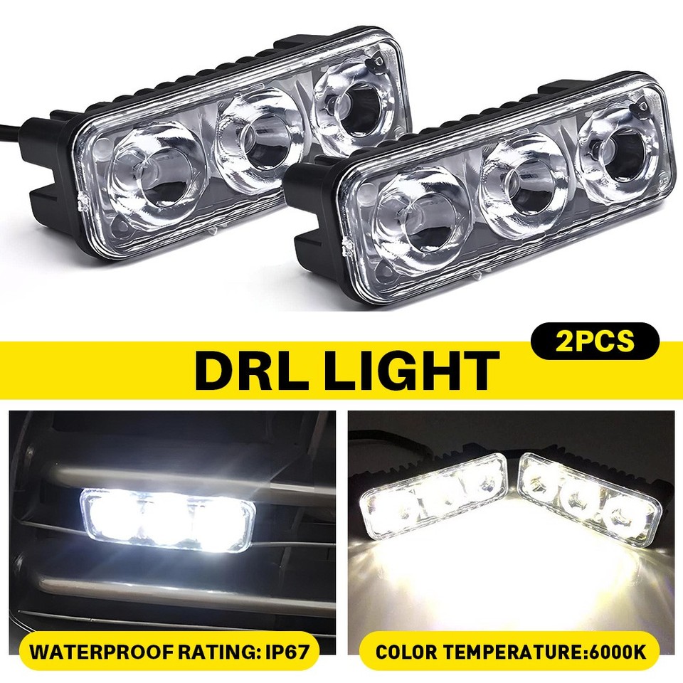 Universal LED White Car DRL Daytime Running Lights 2x 3.5" Fog Lamps ...