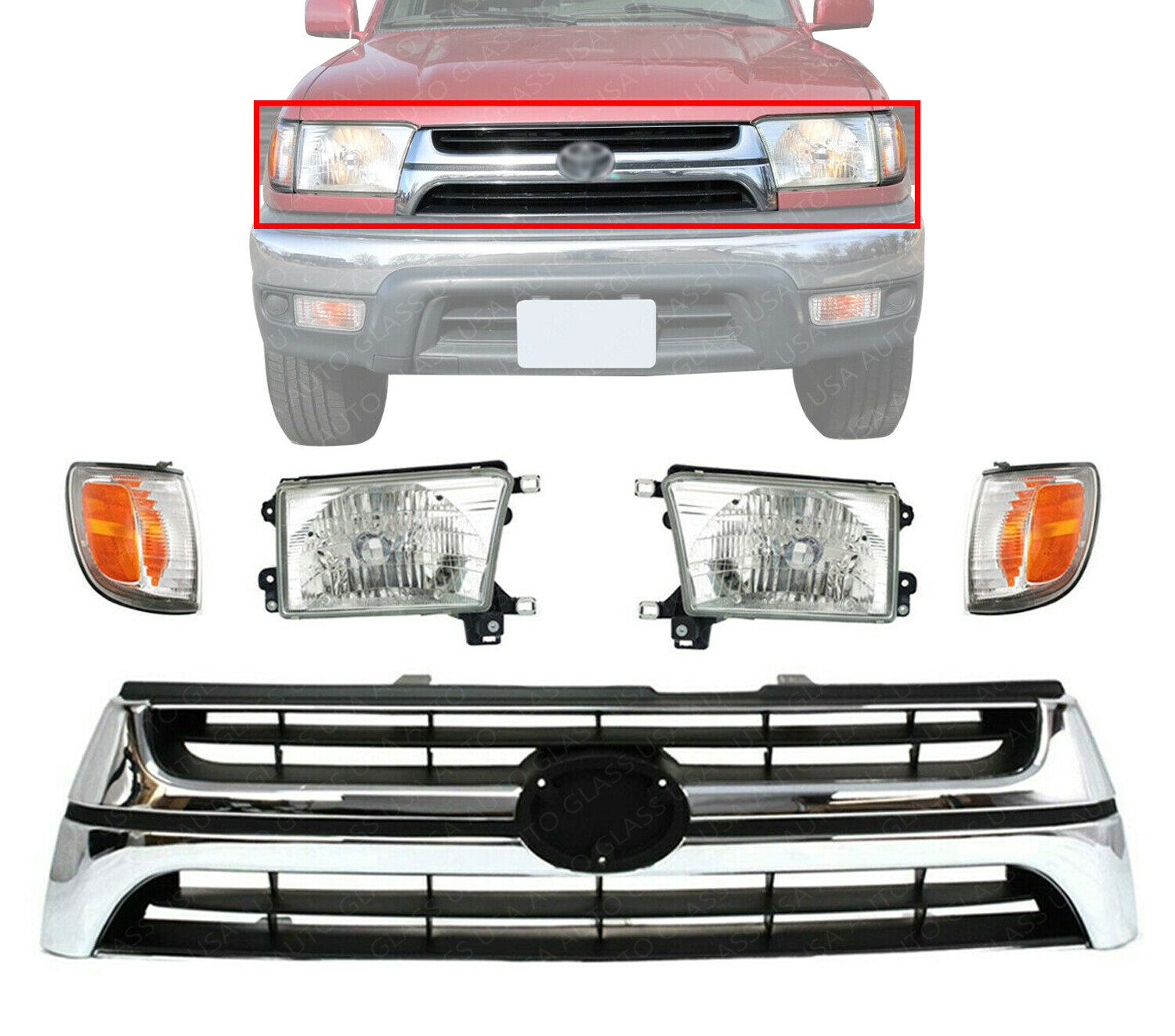 Grille Assembly + Headlight Kit For 2001-2002 Toyota 4Runner | eBay