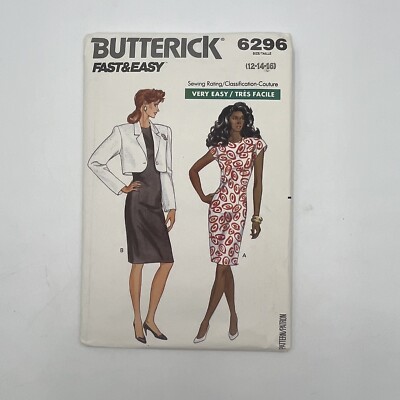 BUTTERICK Vtg Sewing Pattern Fast & Easy 6296 Misses Jacket Dress Sz 12 ...
