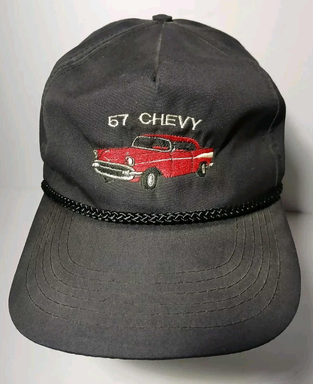 1990s Vintage 1957 Chevy Hat Cap Black Vintage Snapba… - Gem