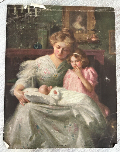 Antique Litho Print "Brother" Dated 1813 Mother Big Sister & Baby (*88 ...