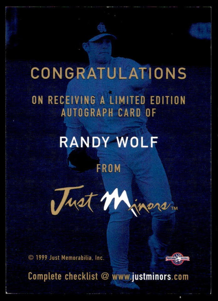 1999 Just Autograph 50 Randy Wolf Scranton/Wilkes-Barre Red Barons ...