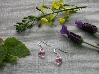 English Gems Pink Rose Crystal Heart Earrings October Birthstone 925 ...