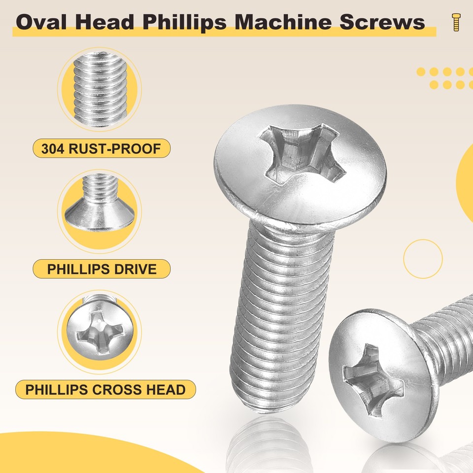 Oval Head Phillips Machine Screws Bolts(M6-1x12) 25Pcs, Silver | eBay
