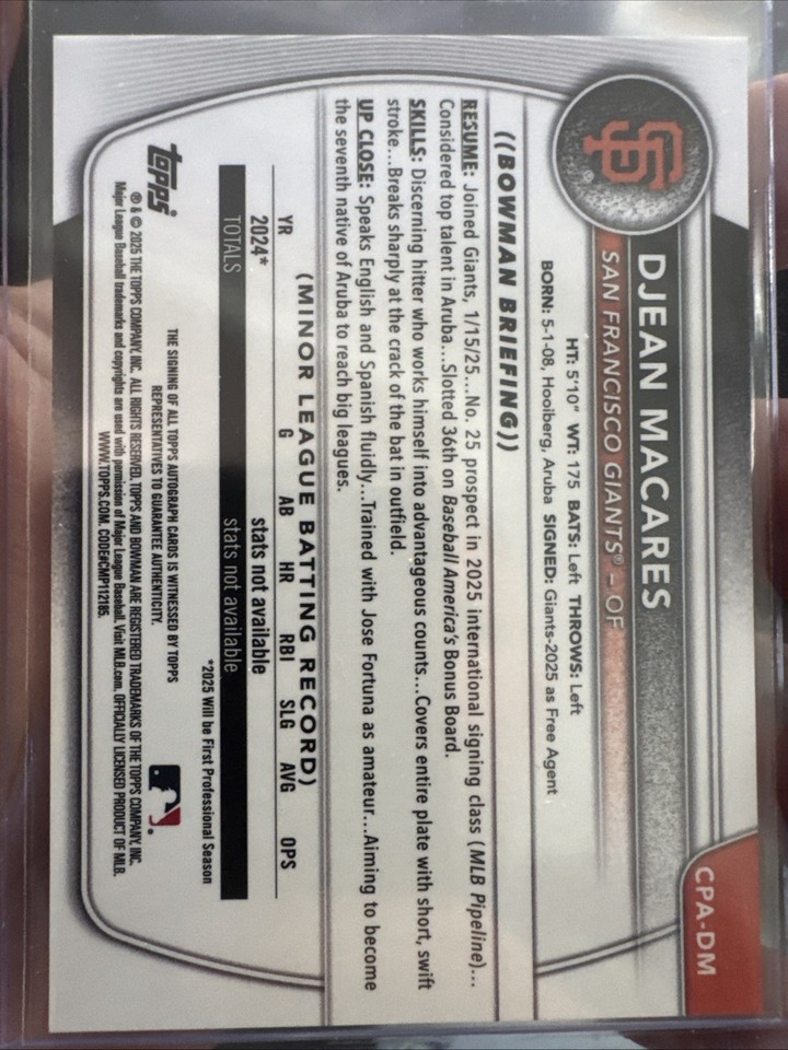 2025 Bowman Chrome Djean Macares #CPA-DM 1st Bowman Auto Speckle /299 | eBay
