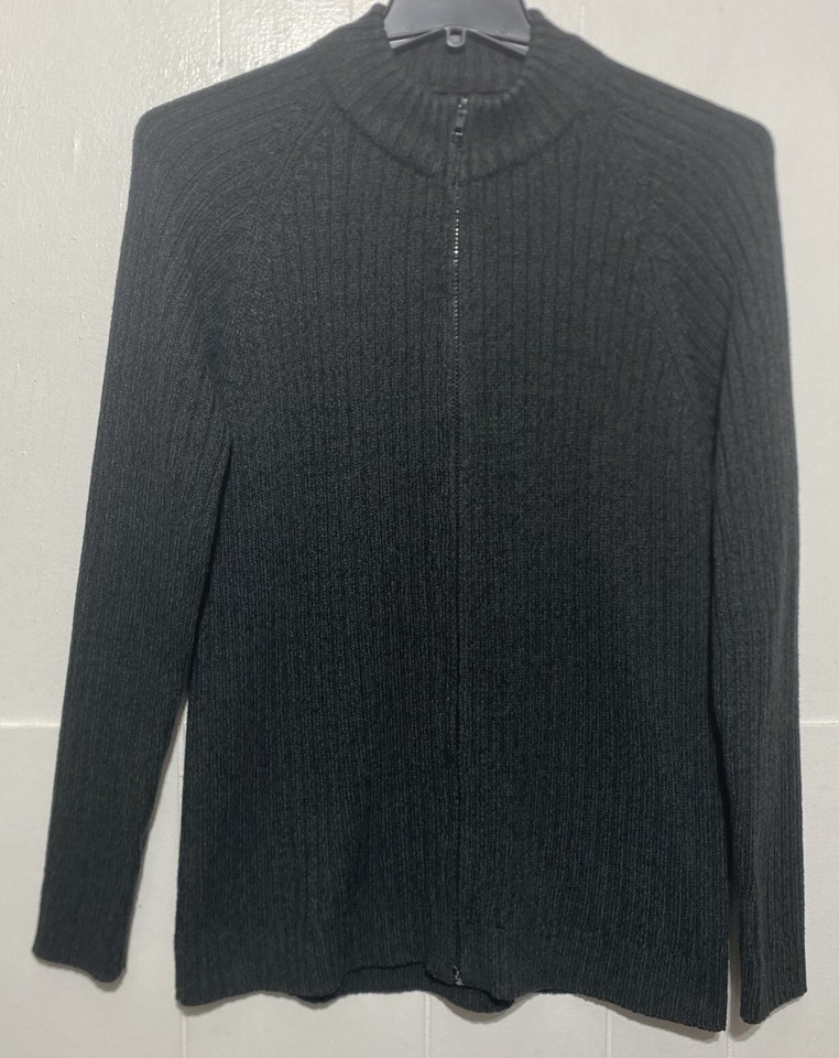 Op Ocean Pacific Sweater Mens Large Gray Long Sleeve Full Zip Ribbed ...