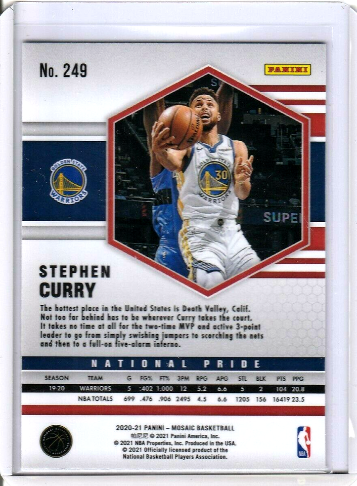 Golden State Warriors 2020-21 Panini NBA Mosaic 249 Stephen Curry ...
