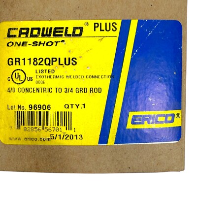Erico Cadweld GR1182QPLUS One Shot Ceramic Weld Mold 4/0 Cable to 3/4 ...