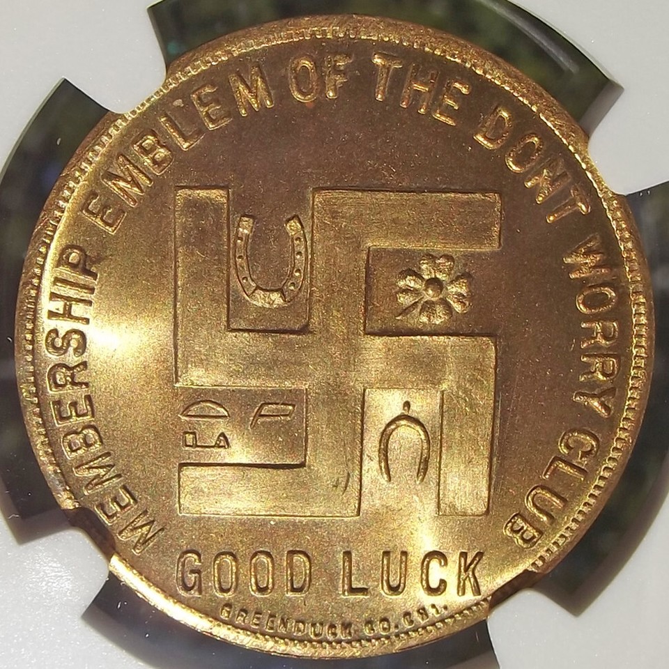 (1920s-30s) Worcester Salt Token - MS67 NGC - Good Luck Swastika Medal ...