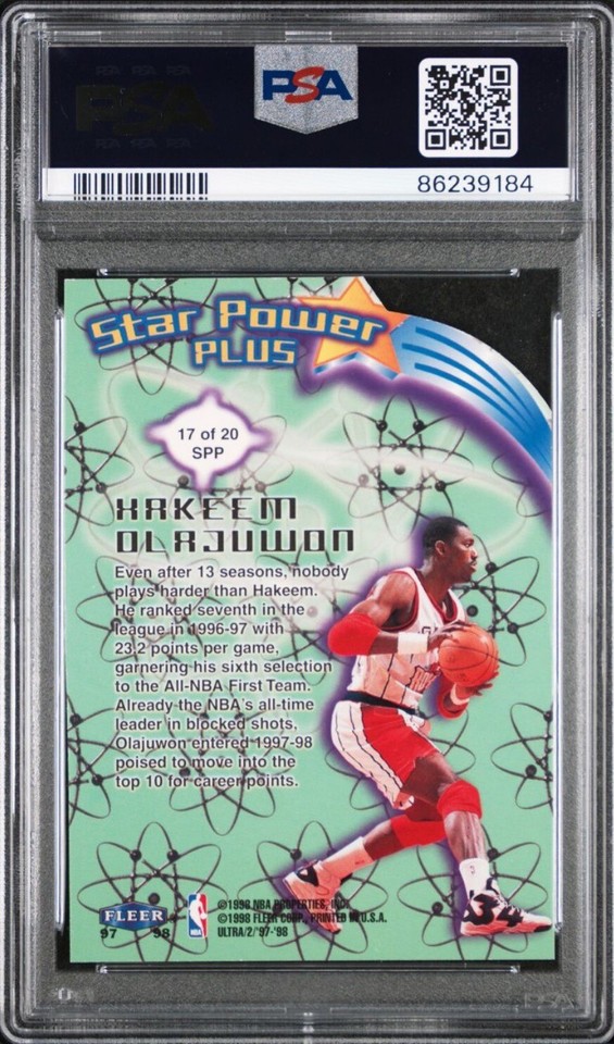 1997 ULTRA HAKEEM OLAJUWON STAR POWER PLUS INSERT CARD #17 *GRADED PSA ...