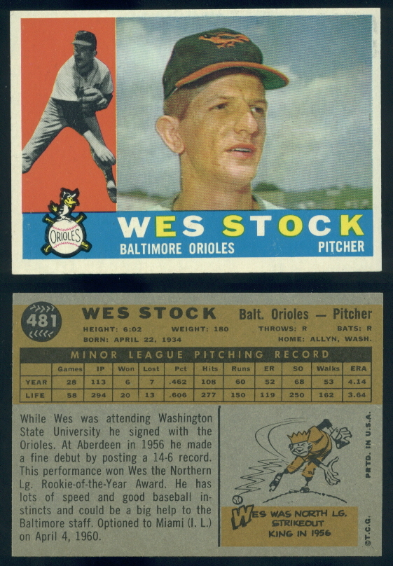 (52580) 1960 Topps 481 Wes Stock Orioles-NM | eBay